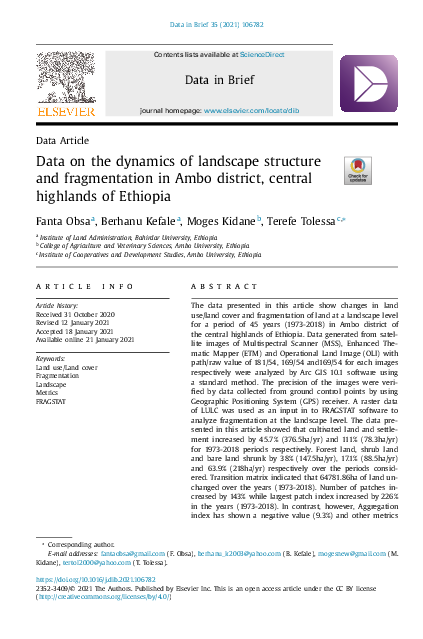(PDF) Data on the dynamics of landscape structure and fragmentation in Ambo district, central ...