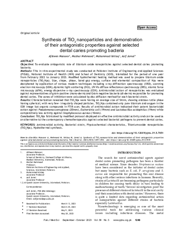 Pdf Synthesis Of Tio2 Nanoparticles And Demonstration Of Their Antagonistic Properties Against