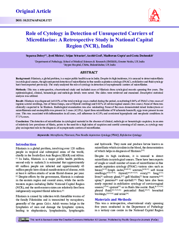 (PDF) Role of Cytology in Detection of Unsuspected Carriers of ...