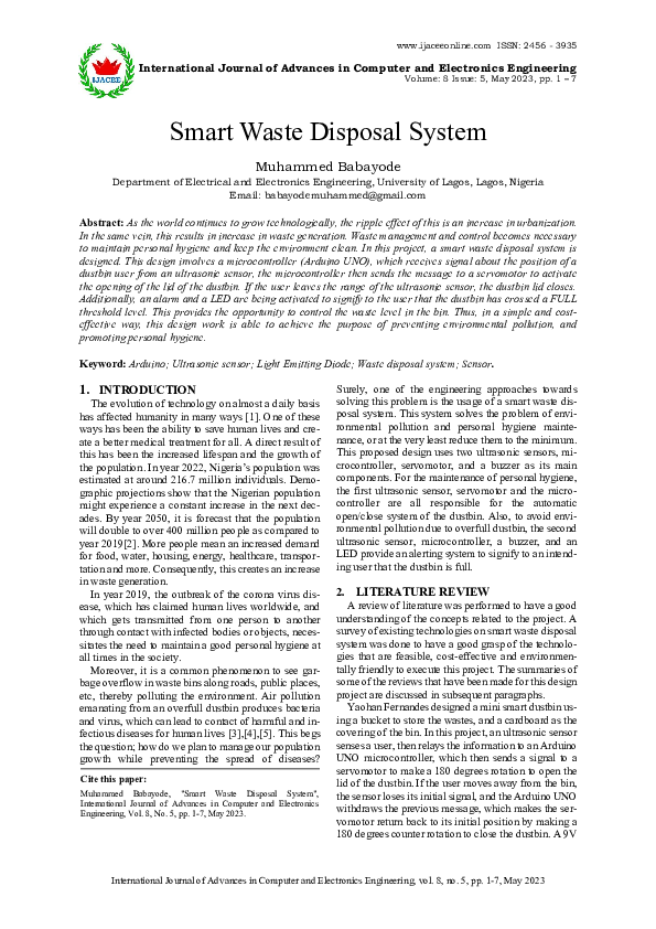 (PDF) Smart Waste disposal system