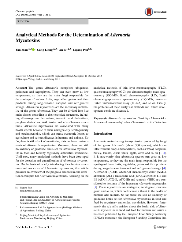 (PDF) Analytical Methods for the Determination of Alternaria Mycotoxins