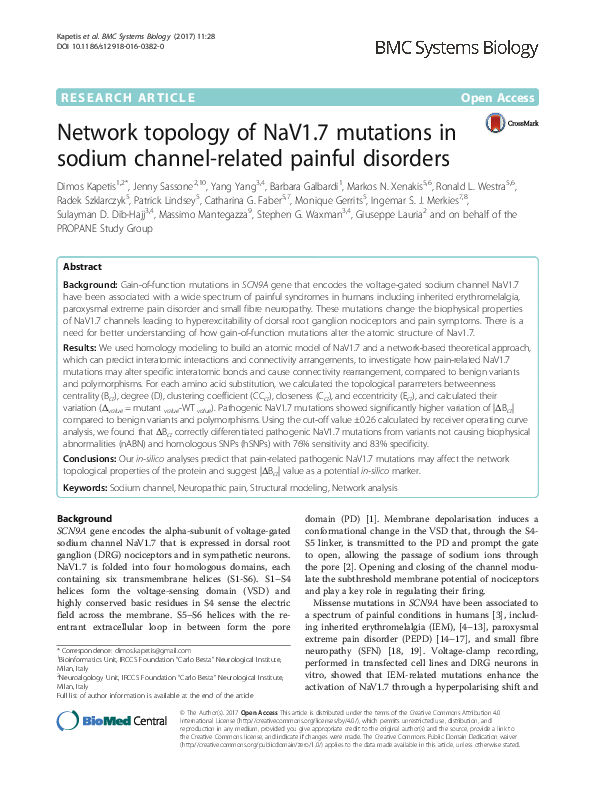 (PDF) Network topology of NaV1.7 mutations in sodium channel-related ...