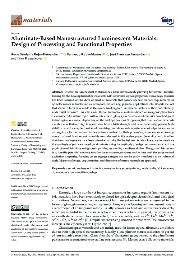 (PDF) Aluminate-Based Nanostructured Luminescent Materials: Design of Processing and Functional ...