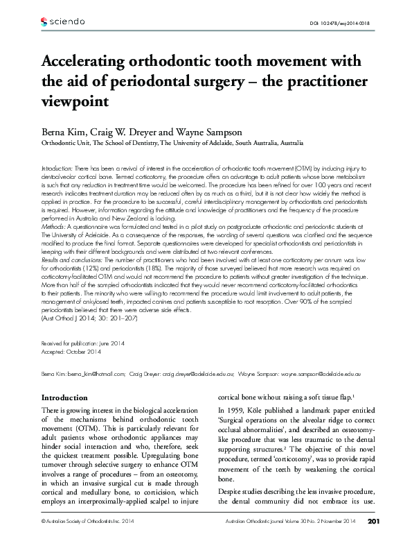 (PDF) Accelerating orthodontic tooth movement with the aid of periodontal surgery--the ...