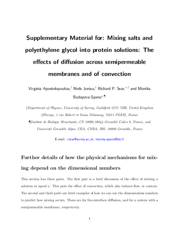 (PDF) Mixing Salts and Poly(ethylene glycol) into Protein Solutions: The Effects of Diffusion ...