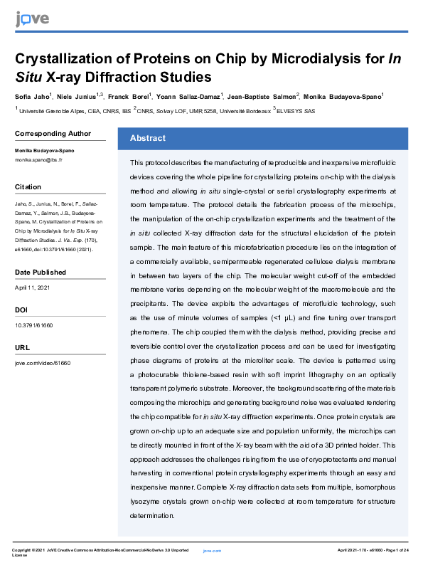 (PDF) Crystallization of Proteins on Chip by Microdialysis for In Situ X-ray Diffraction Studies ...