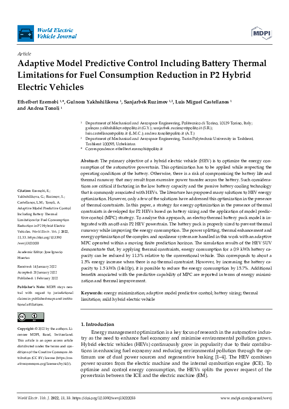 Adaptive Model Predictive Control Including Battery Thermal Limitations ...