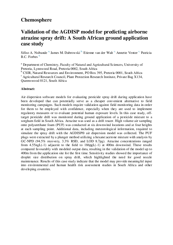 (PDF) Chemosphere Validation of the AGDISP model for predicting ...