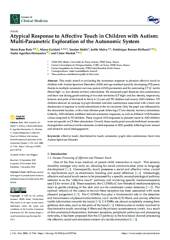 (PDF) Atypical Response to Affective Touch in Children with Autism ...