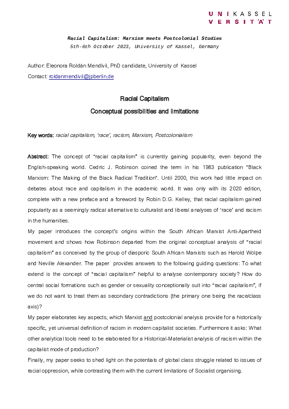 (PDF) Racial Capitalism. Conceptual possibilities and limitations