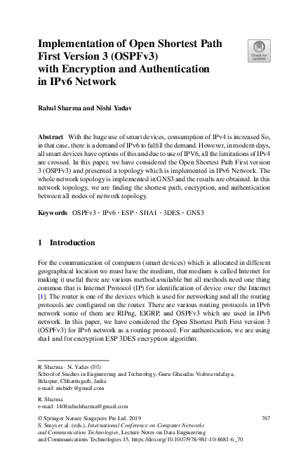 (PDF) Implementation of Open Shortest Path First Version 3 (OSPFv3 ...