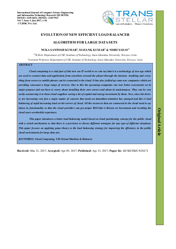 (PDF) Evolution of New Efficient Load Balancer Algorithm for Large Data Sets