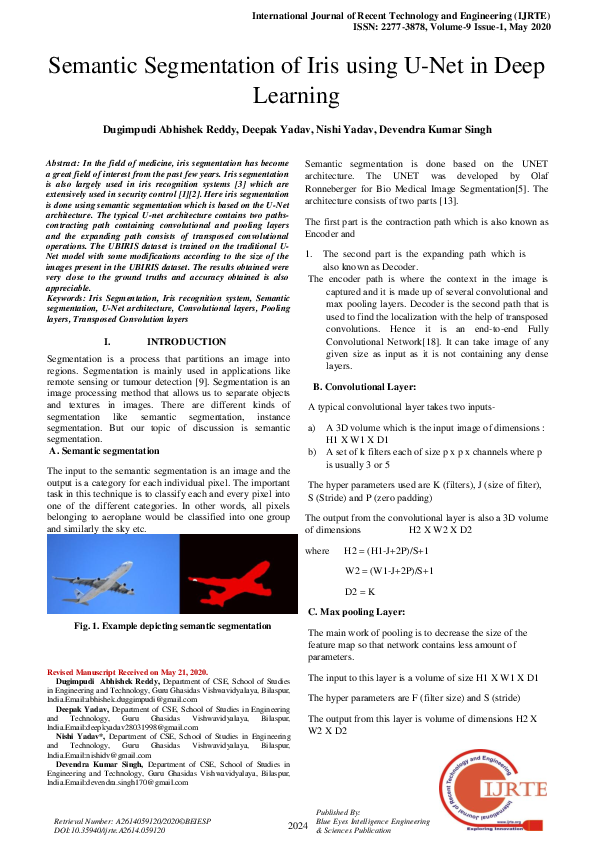 Pdf Semantic Segmentation Of Iris Using U Net In Deep Learning 3314