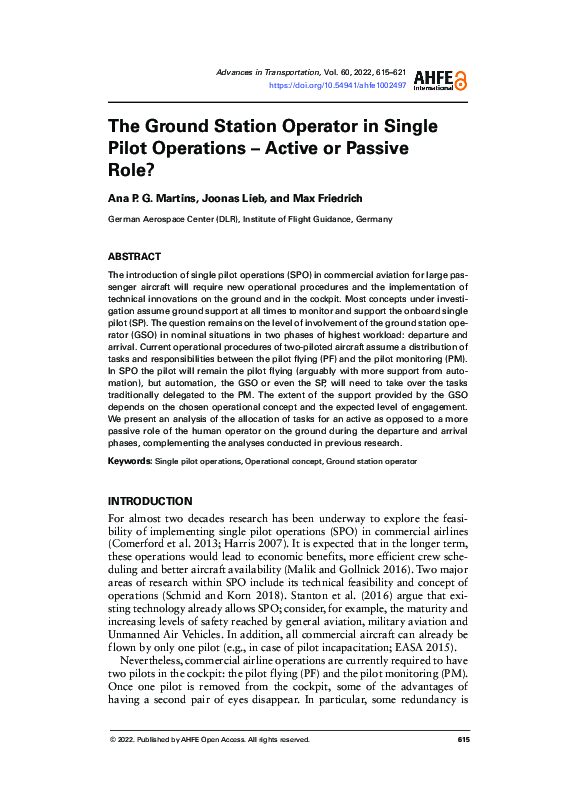 (PDF) The Ground Station Operator in Single Pilot Operations – Active ...