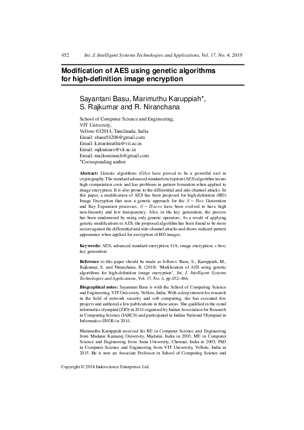 (PDF) Modification of AES using genetic algorithms for high-definition image encryption