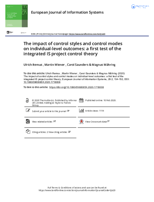 (PDF) The impact of control styles and control modes on individual ...