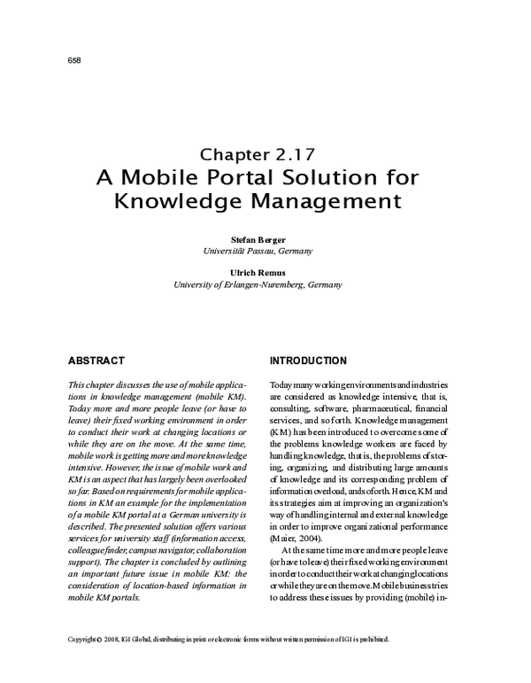(PDF) A Mobile Portal Solution for Knowledge Management