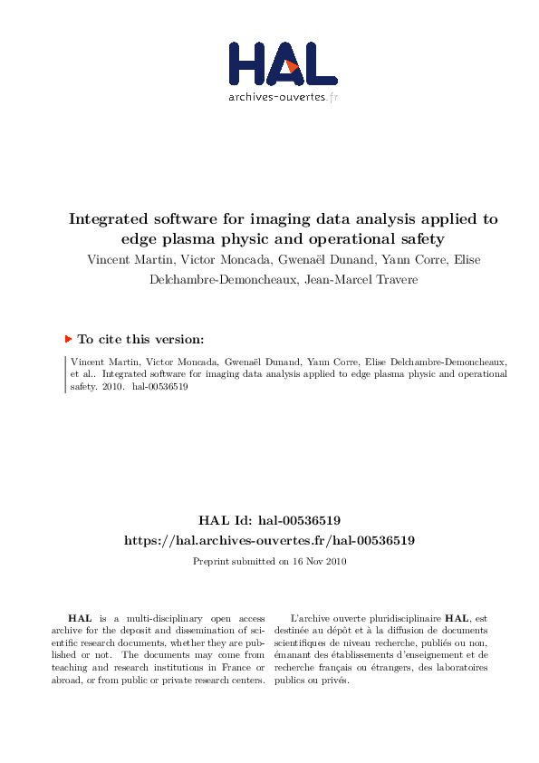 Pdf Integrated Software For Imaging Data Analysis Applied To Edge Plasma Physic And