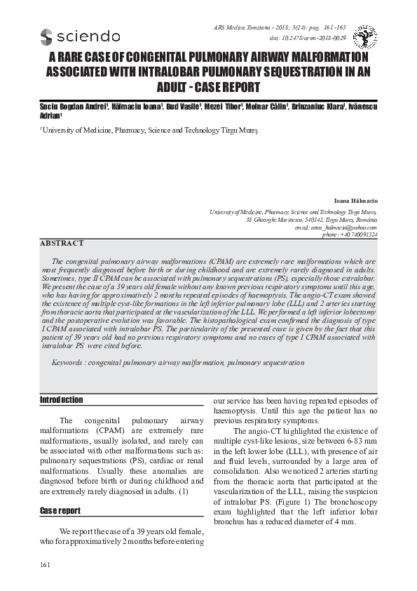 Pdf A Rare Case Of Congenital Pulmonary Airway Malformation Associated With Intralobar