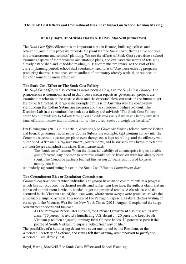 (PDF) The Sunk Cost Effects and Commitment Bias That Impact on School ...