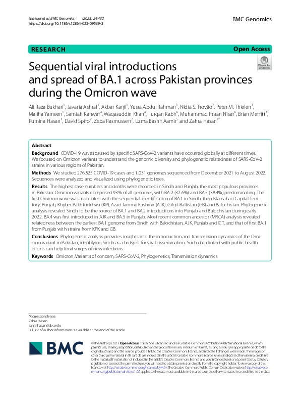 (PDF) Sequential viral introductions and spread of BA.1 across Pakistan provinces during the ...
