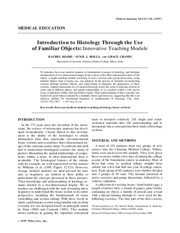 (PDF) Introduction to histology through the use of familiar objects ...