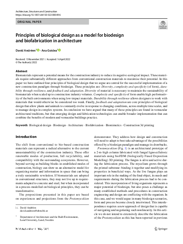 (PDF) Principles of biological design as a model for biodesign and ...