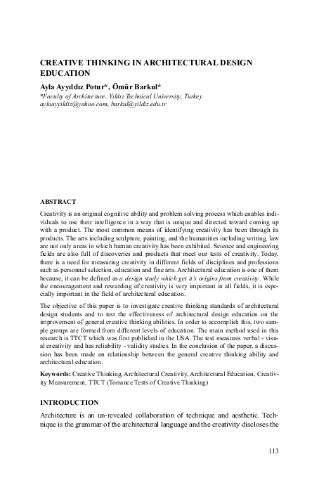 (PDF) Creative Thinking in Architectural Design Education
