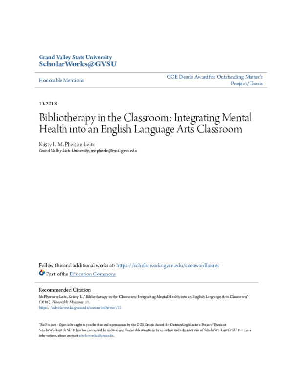 (PDF) Bibliotherapy in the Classroom: Integrating Mental Health into an English Language Arts ...