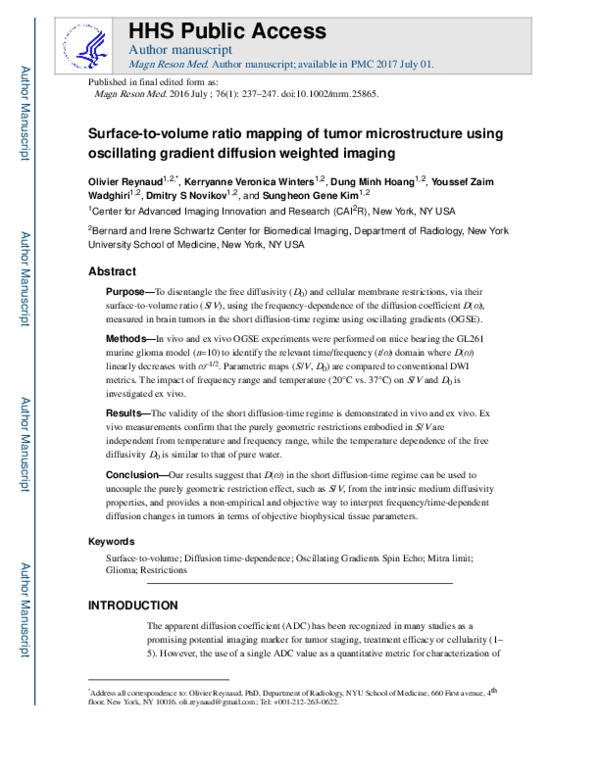 (PDF) Surface-to-volume ratio mapping of tumor microstructure using ...