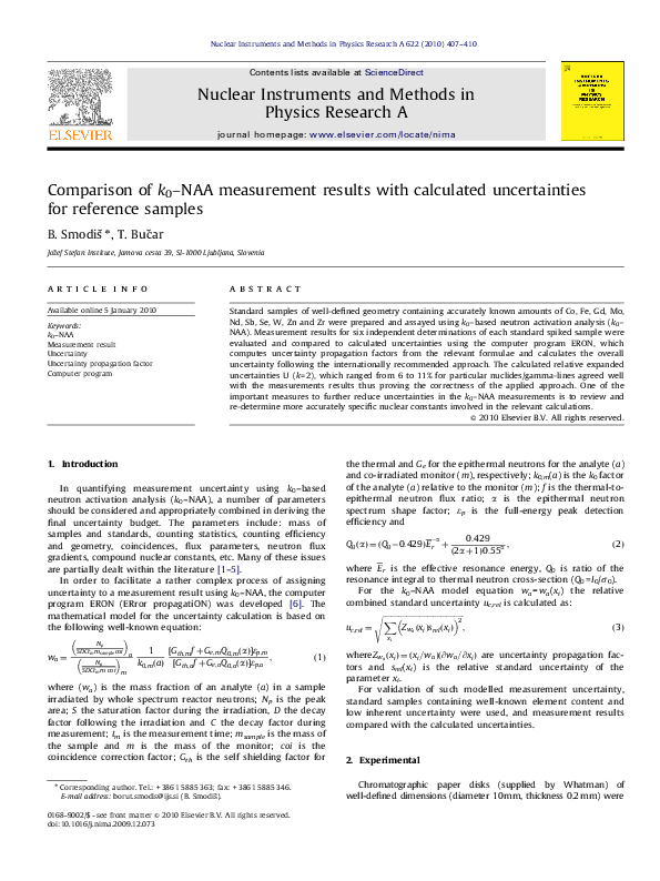 (PDF) Comparison of k0–NAA measurement results with calculated ...