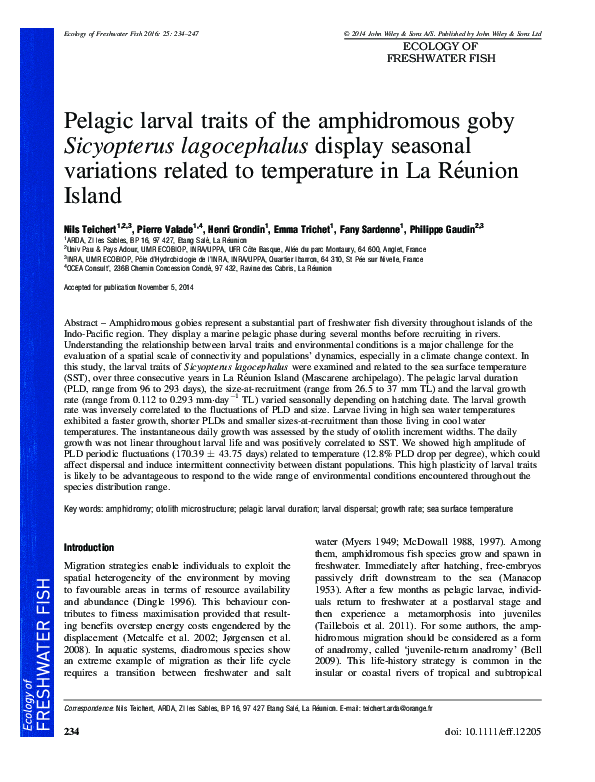 (PDF) Pelagic larval traits of the amphidromous gobySicyopterus ...