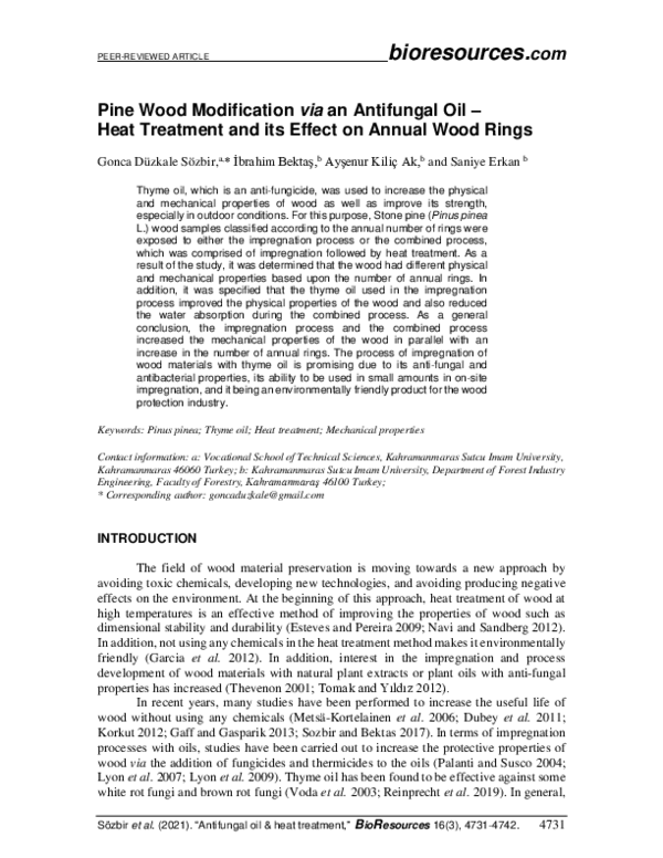 (PDF) Pine Wood Modification via an Antifungal Oil – Heat Treatment and ...
