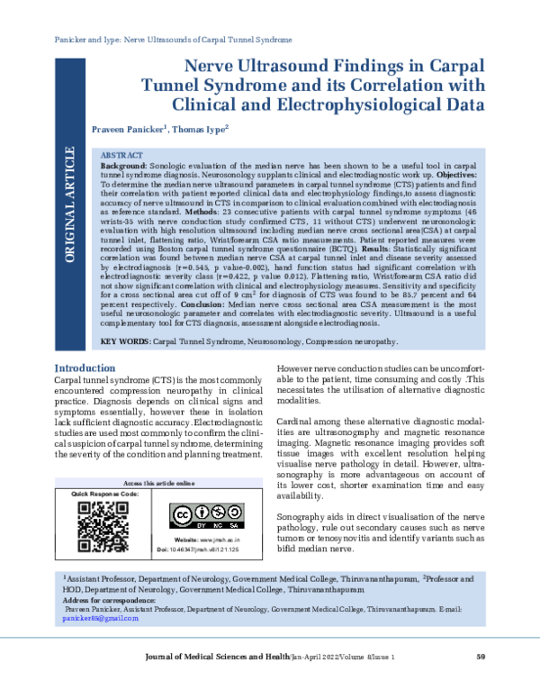 (PDF) Nerve Ultrasound Findings in Carpal Tunnel Syndrome and its Correlation with Clinical and ...
