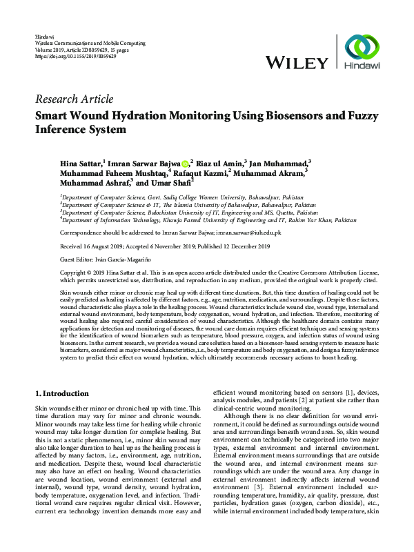 (PDF) Smart Wound Hydration Monitoring Using Biosensors and Fuzzy Inference System