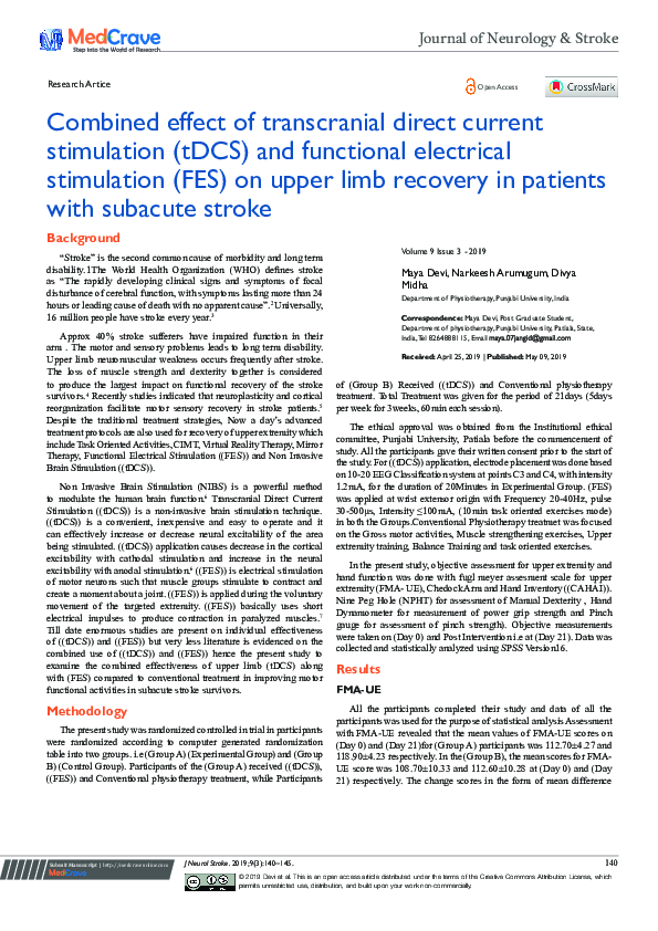 (PDF) Combined effect of transcranial direct current stimulation (tDCS) and functional ...