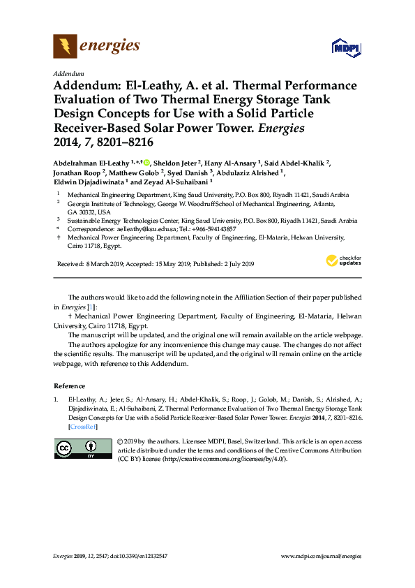 (PDF) Addendum: El-Leathy, A. et al. Thermal Performance Evaluation of ...