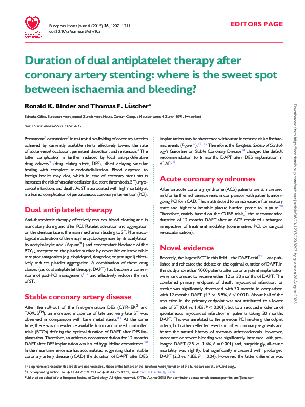 (PDF) Duration of dual antiplatelet therapy after coronary artery ...