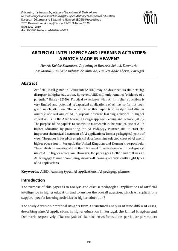 (PDF) Artificial Intelligence and Learning Activities: A Match Made in ...