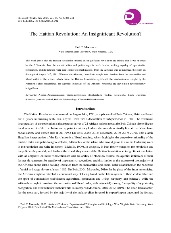 (PDF) The Haitian Revolution: An Insignificant Revolution