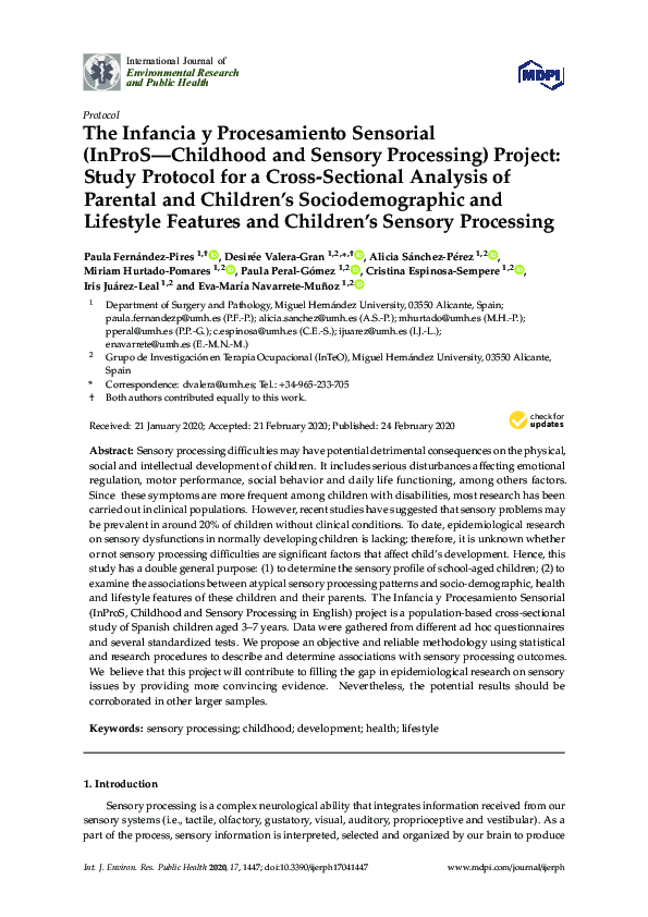 (PDF) The Infancia y Procesamiento Sensorial (InProS—Childhood and Sensory Processing) Project ...