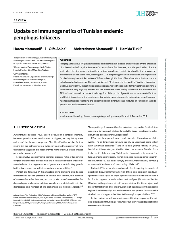 (PDF) Update on immunogenetics of Tunisian endemic pemphigus foliaceus ...