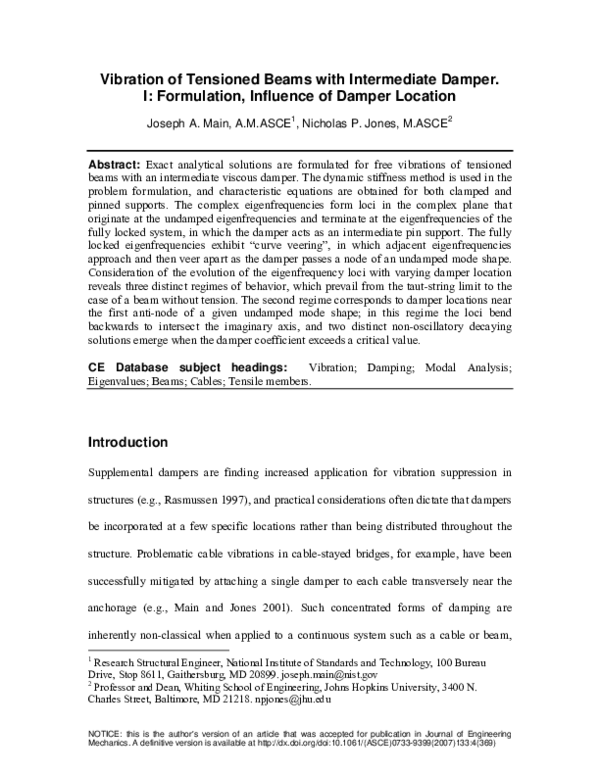 (PDF) Vibration of Tensioned Beams with Intermediate Damper. I ...
