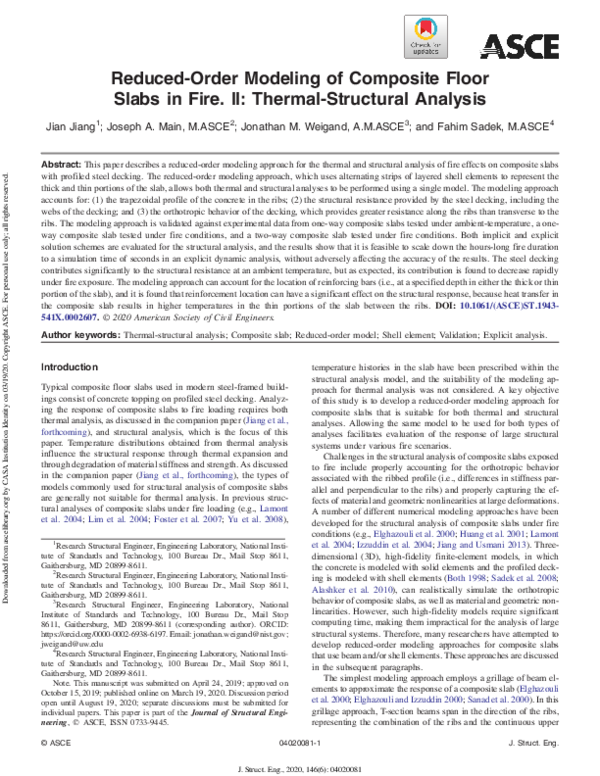 (PDF) Reduced-Order Modeling of Composite Floor Slabs in Fire. II: Thermal-Structural Analysis ...