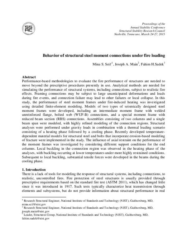 (PDF) Behavior of structural steel moment connections under fire ...