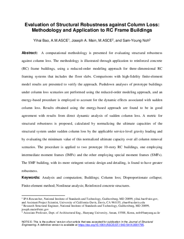 (PDF) Evaluation of Structural Robustness against Column Loss: Methodology and Application to RC ...