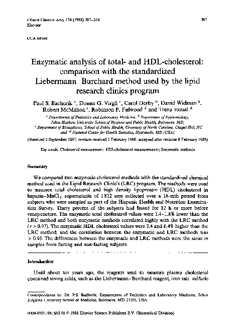 (PDF) Enzymatic analysis of total- and HDL-cholesterol: Comparison with ...