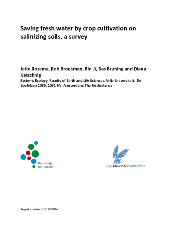 (PDF) Saving fresh water by crop cultivation on salinizing soils, a survey