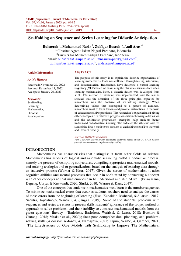 (PDF) Scaffolding on Sequence and Series Learning for Didactic Anticipation