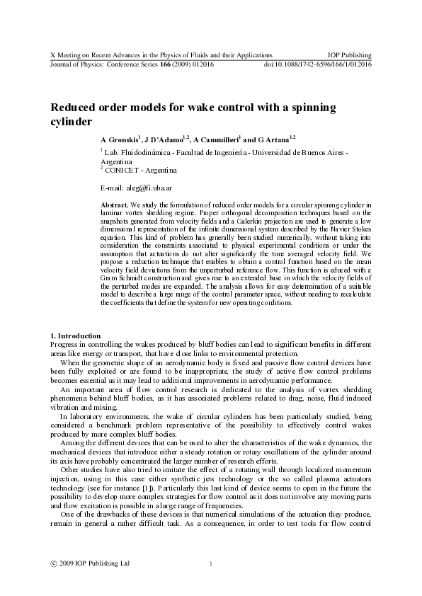 (PDF) Reduced order models for wake control with a spinning cylinder | Lars Saetran - Academia.edu